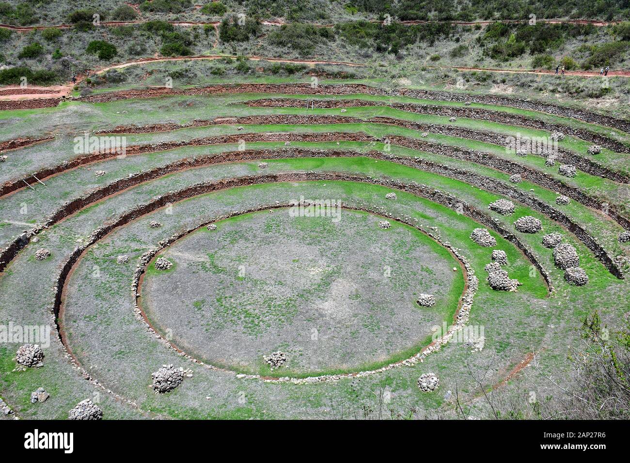 Circles of the old Inca ruins agricultural terraces, Moray, Cusco ...