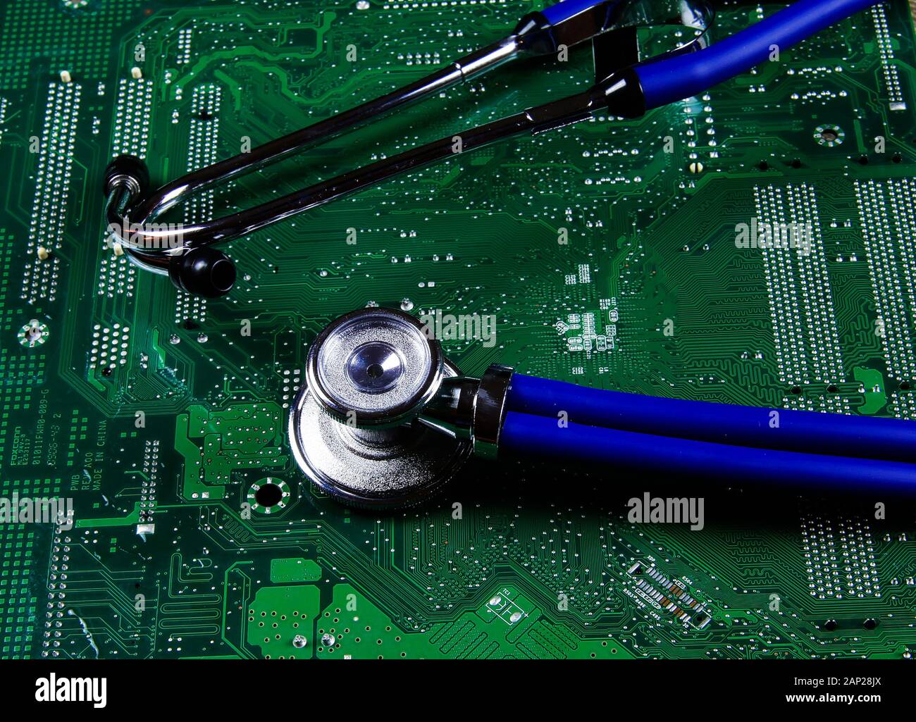 Digital health patient data storage concept - Isolated blue stethoscope ...