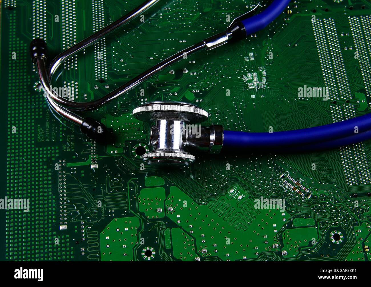 Digital health patient data storage concept - Isolated blue stethoscope ...