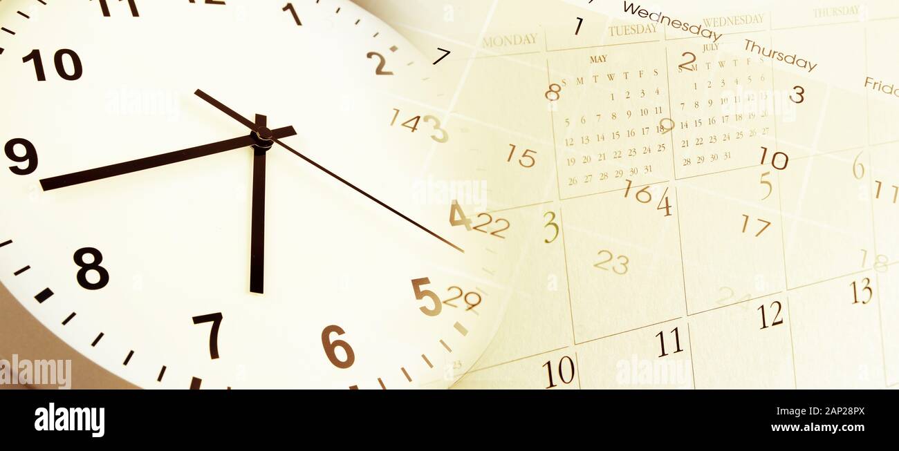 Clock face and calendar composite Stock Photo - Alamy