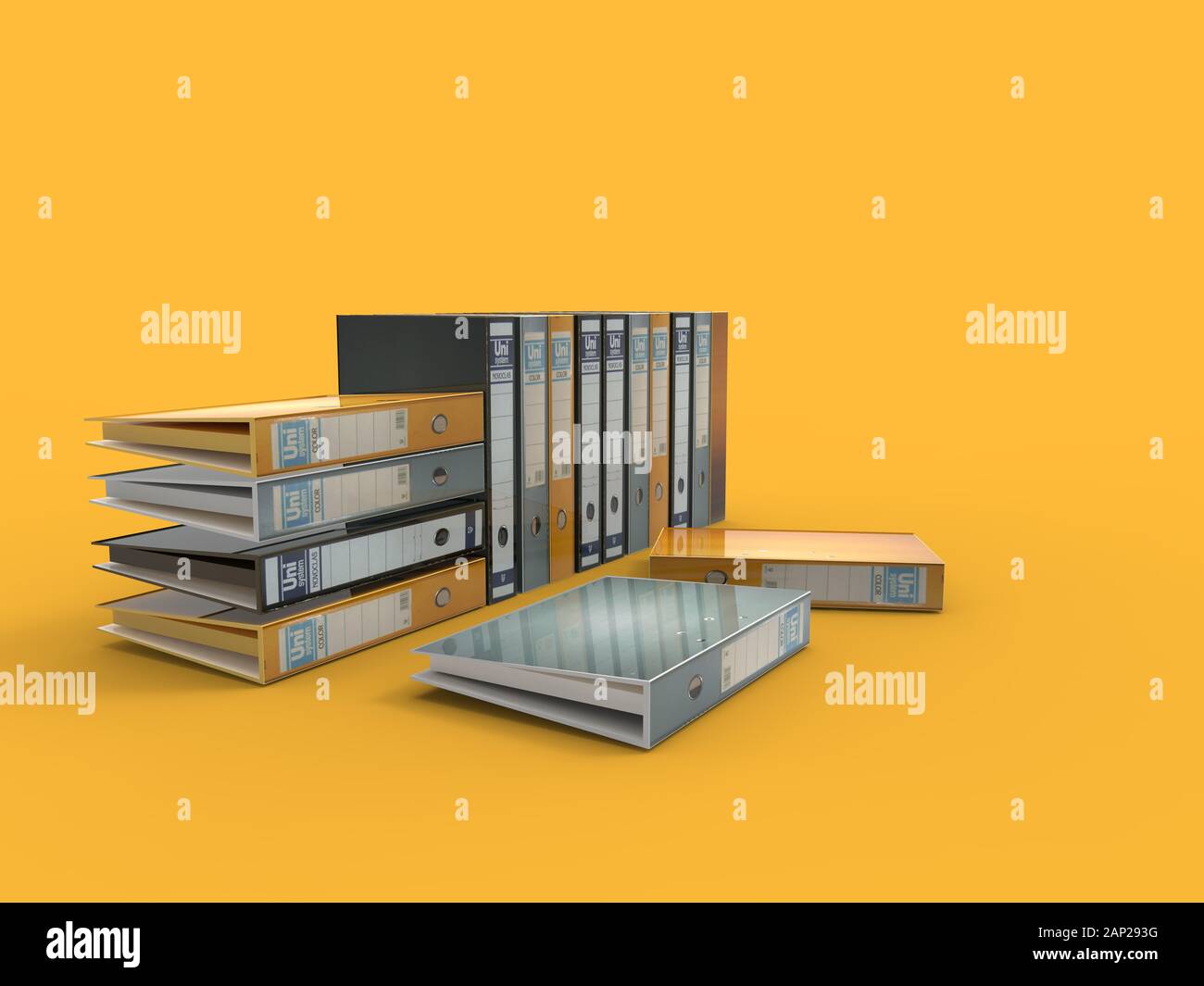 3D rendering of some archive folders isolated in studio background ...