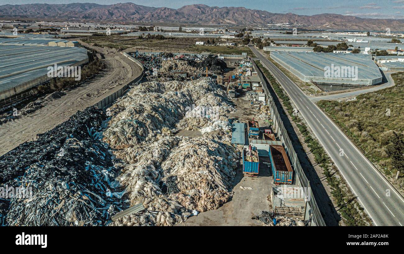 Above view of Mountains of plastic waste from the fruit and vegetable ...