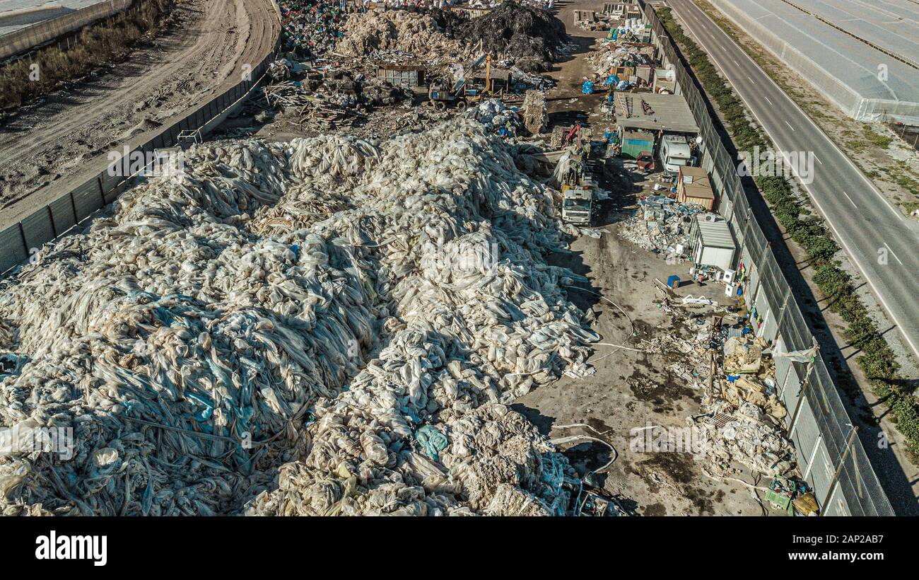 Above view of Mountains of plastic waste from the fruit and vegetable ...