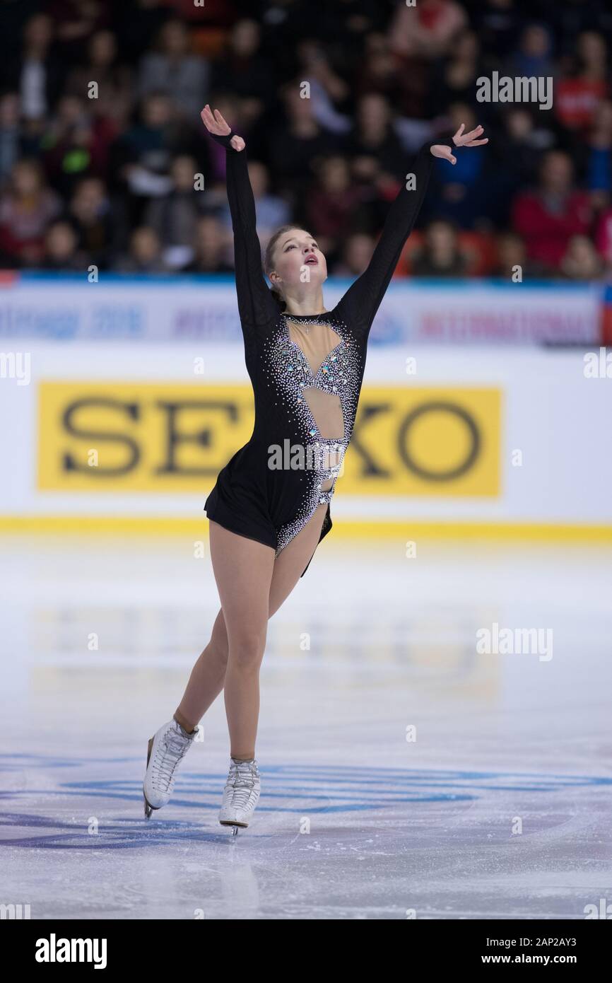 Maria Sotskova from Russia competes in the ladies free skating during ...