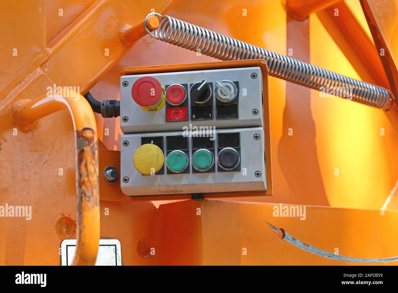 Push Buttons With Emergency Stop Button at Machinery Stock Photo - Alamy