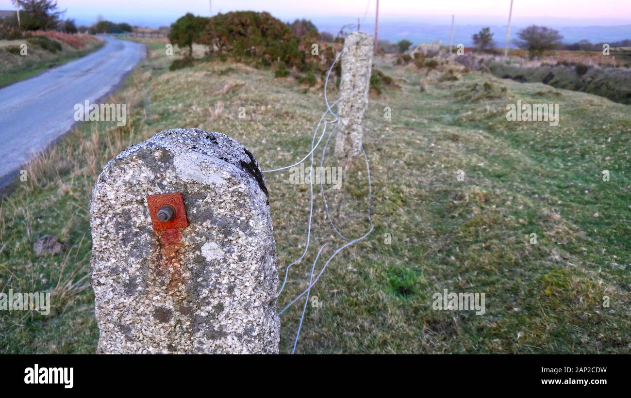 Stone fence posts on Cornish moorland Stock Photo - Alamy