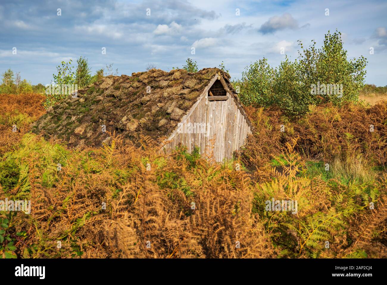 Peat house on a beautiful sunny day, Autumn season colors, de Groote Peel national park, the ...
