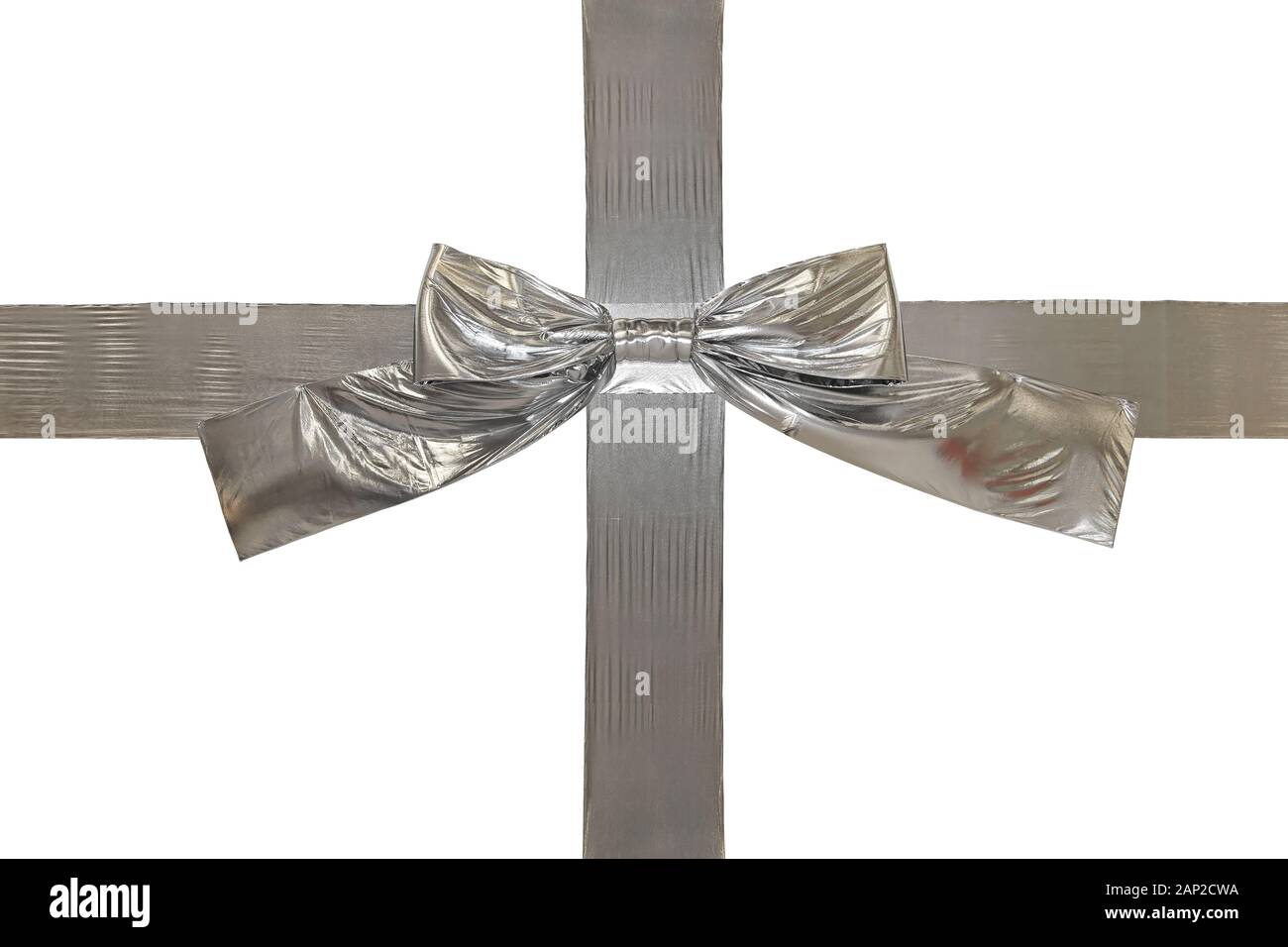 Silver bow and ribbon gift wrap Stock Photo - Alamy