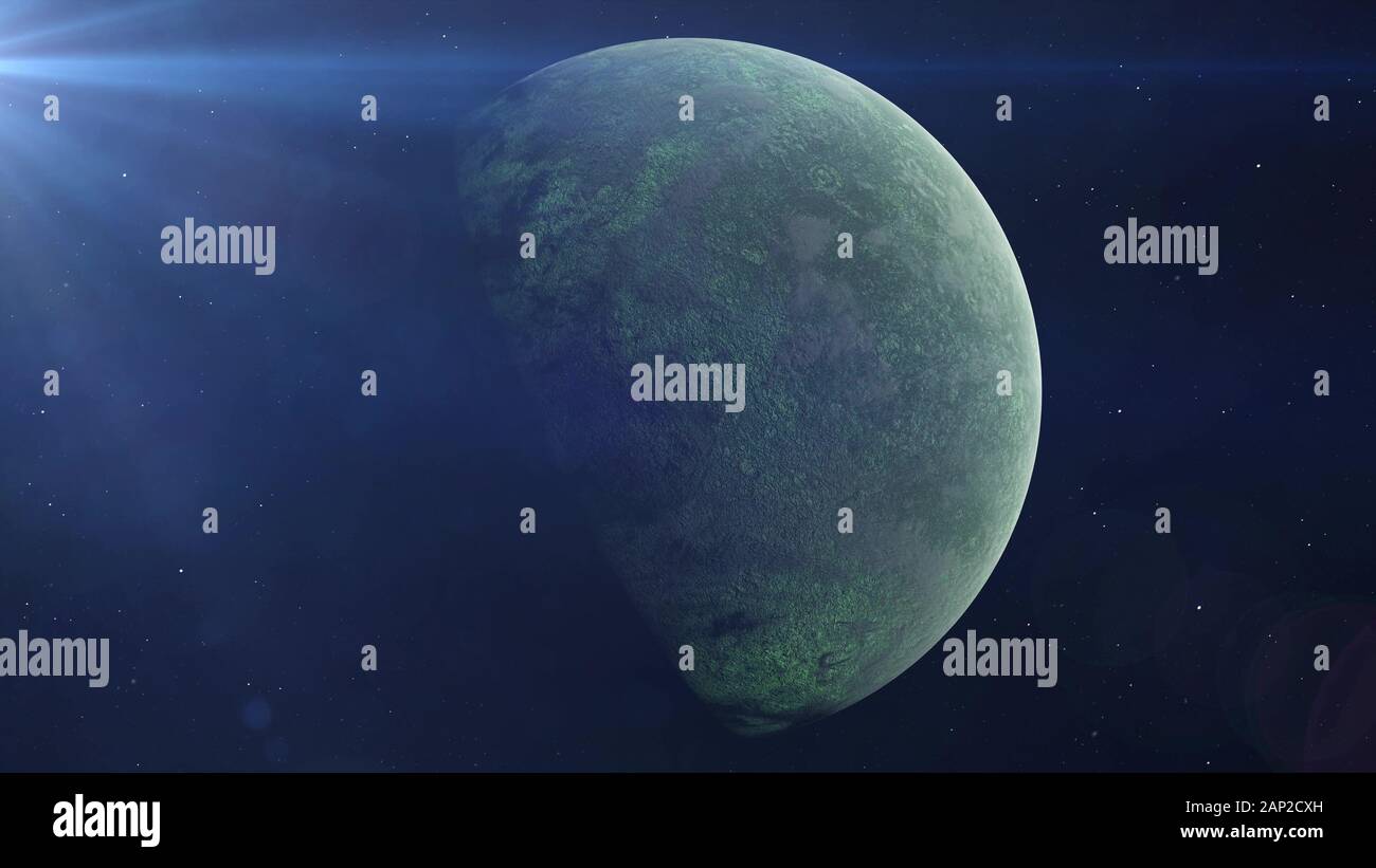 Realistic Green Alien Planet in the outer space, 3d rendering Stock ...