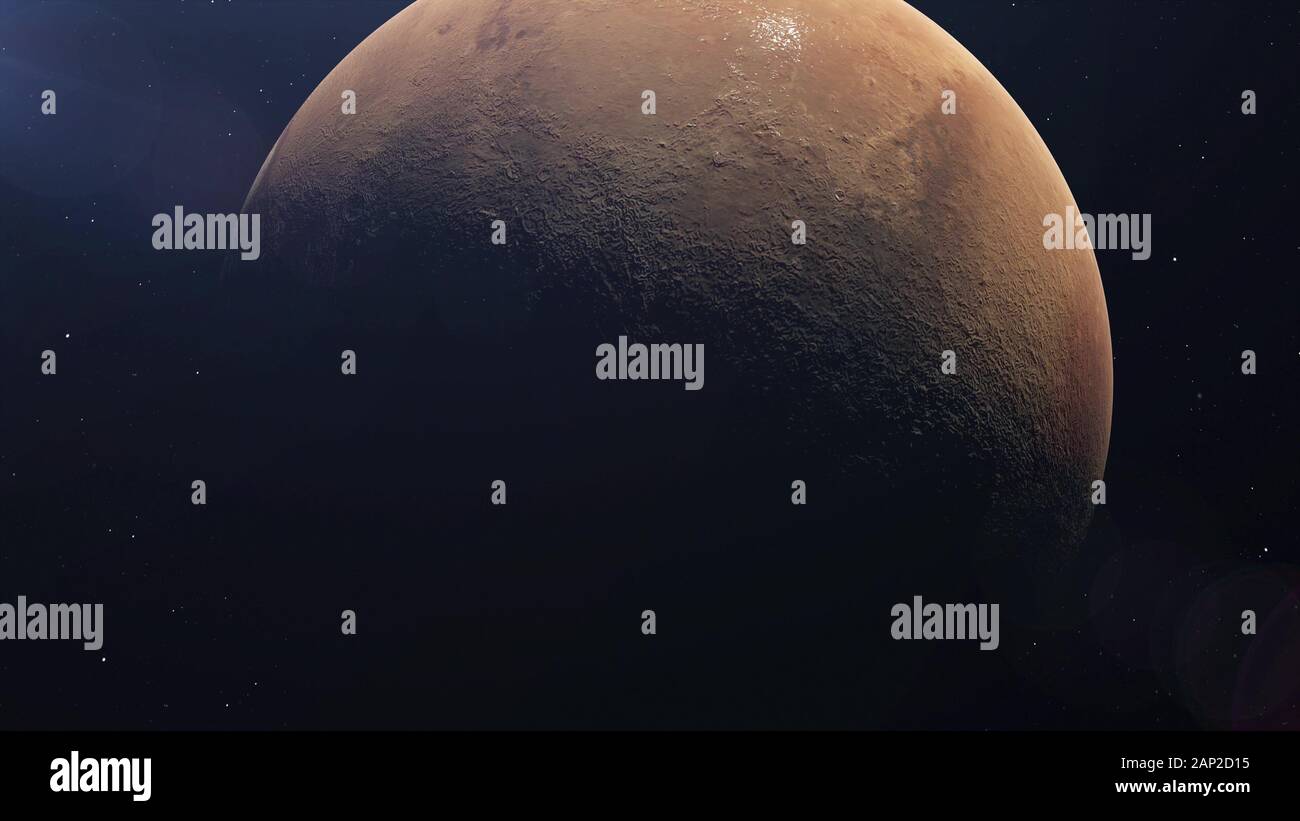 Planet Mars. View from space. A large surface of Planet is illuminated ...