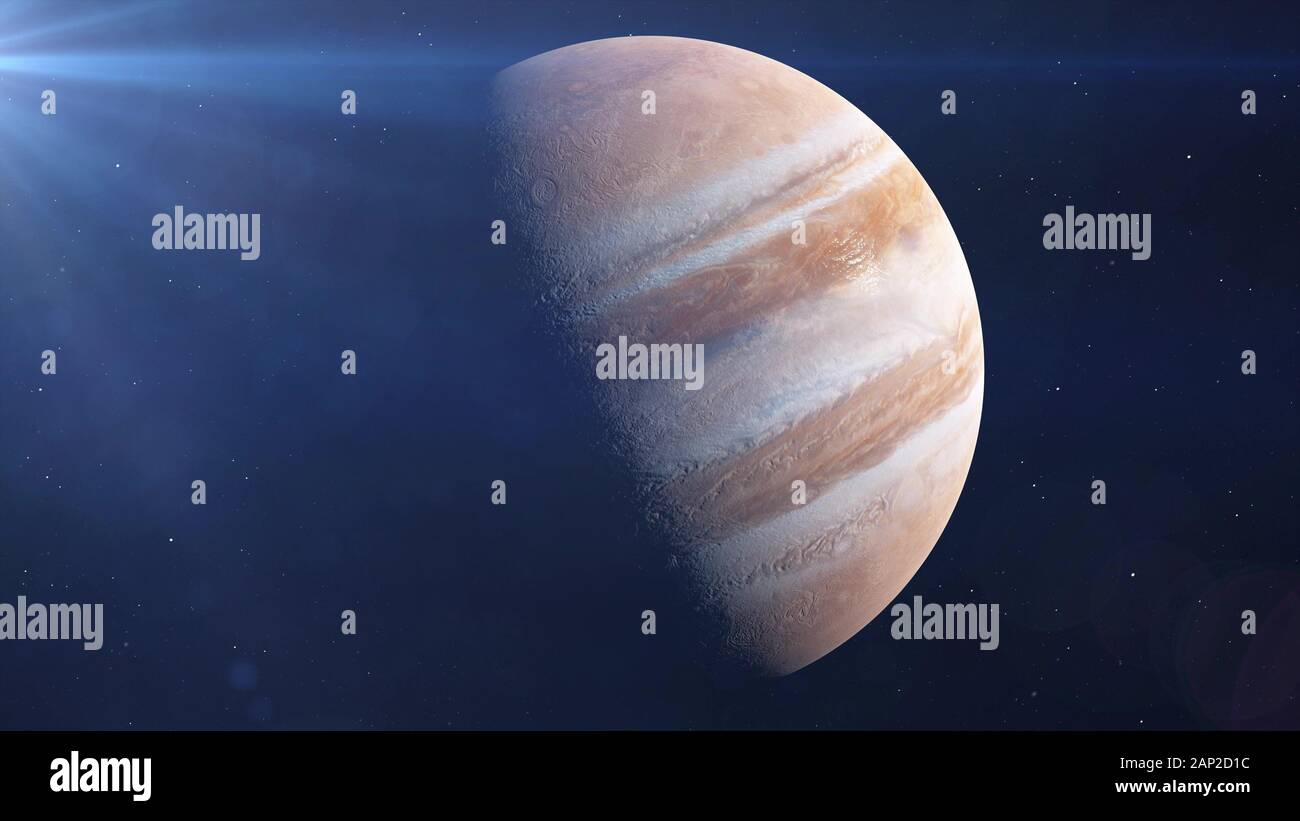 Planet Jupiter in Space drifting away, stars in background. 3d ...