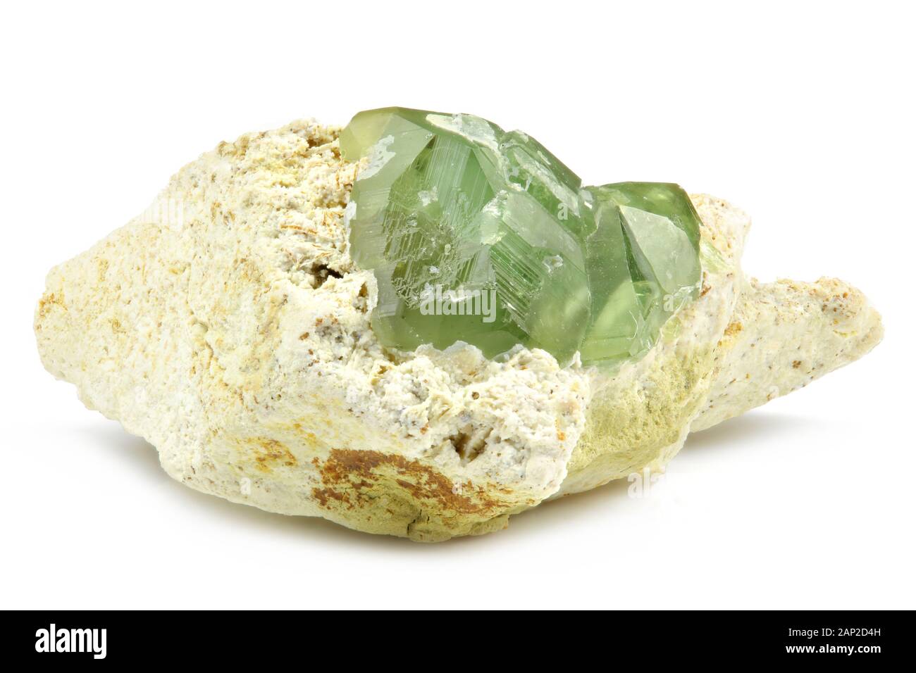 demantoid on matrix from Antetezambato, Madagascar isolated on white ...