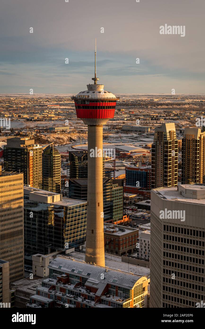 View of Calgary's iconic Calgary Tower at dusk Stock Photo - Alamy