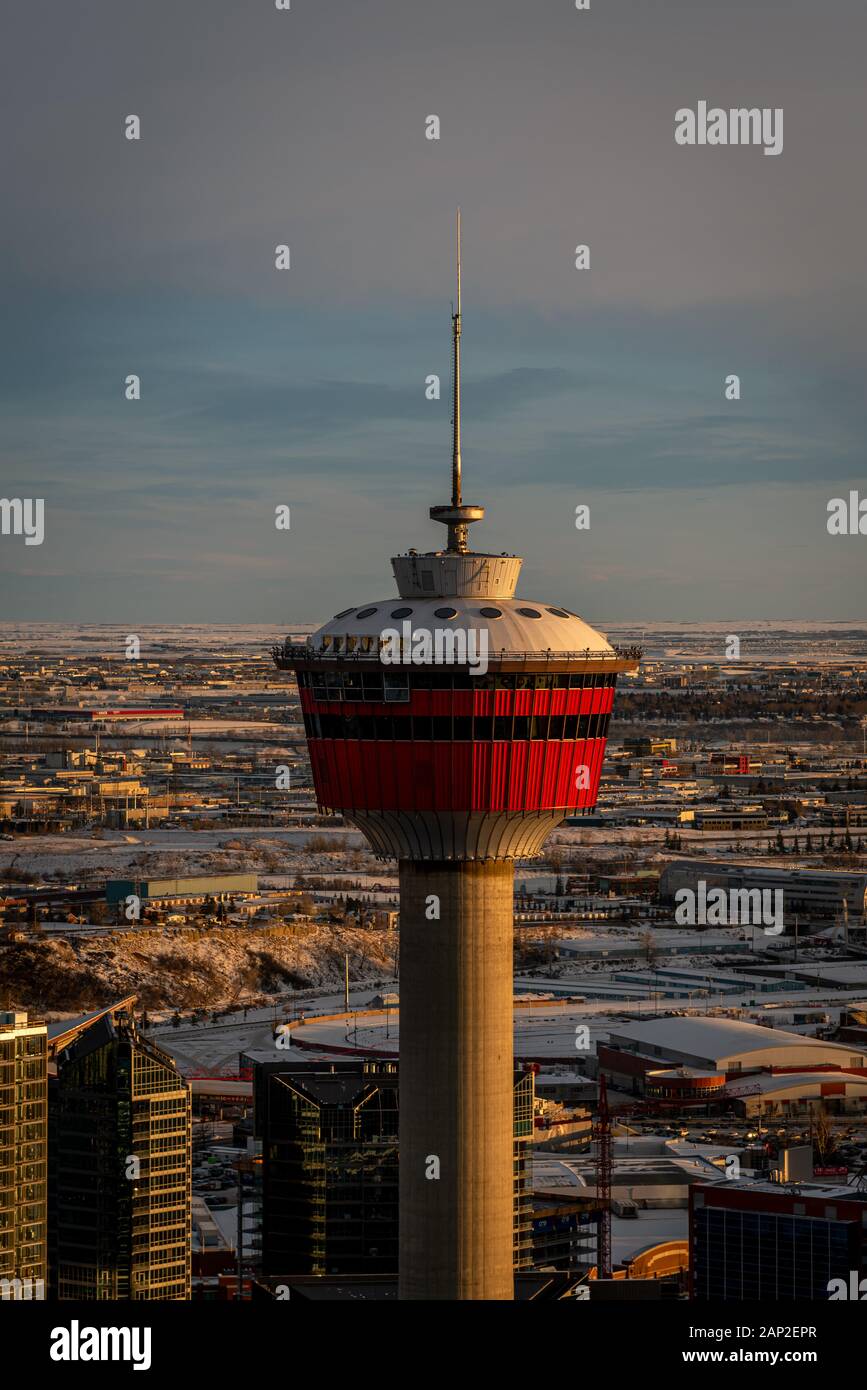 View of Calgary's iconic Calgary Tower at dusk Stock Photo - Alamy