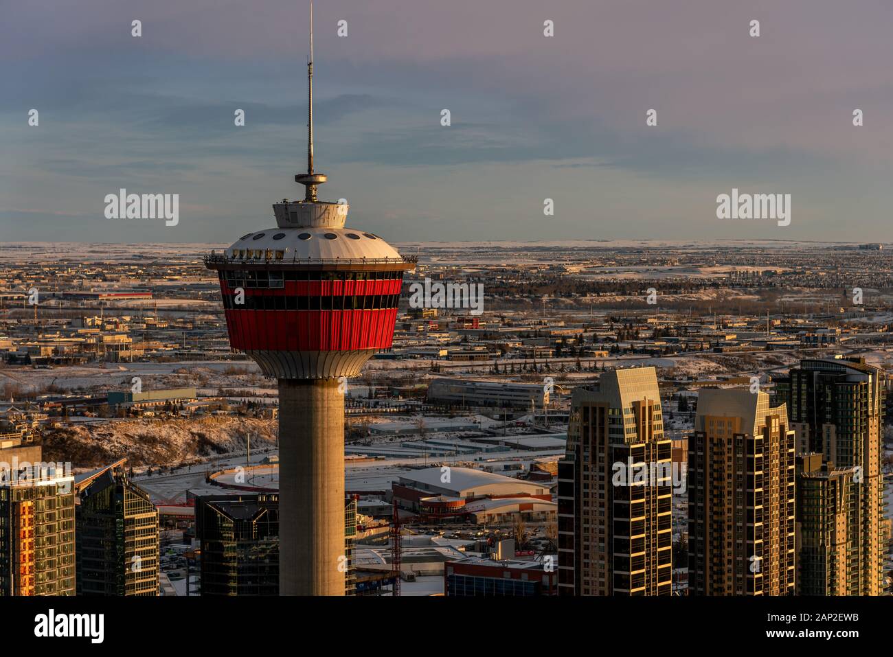 View of Calgary's iconic Calgary Tower at dusk Stock Photo - Alamy
