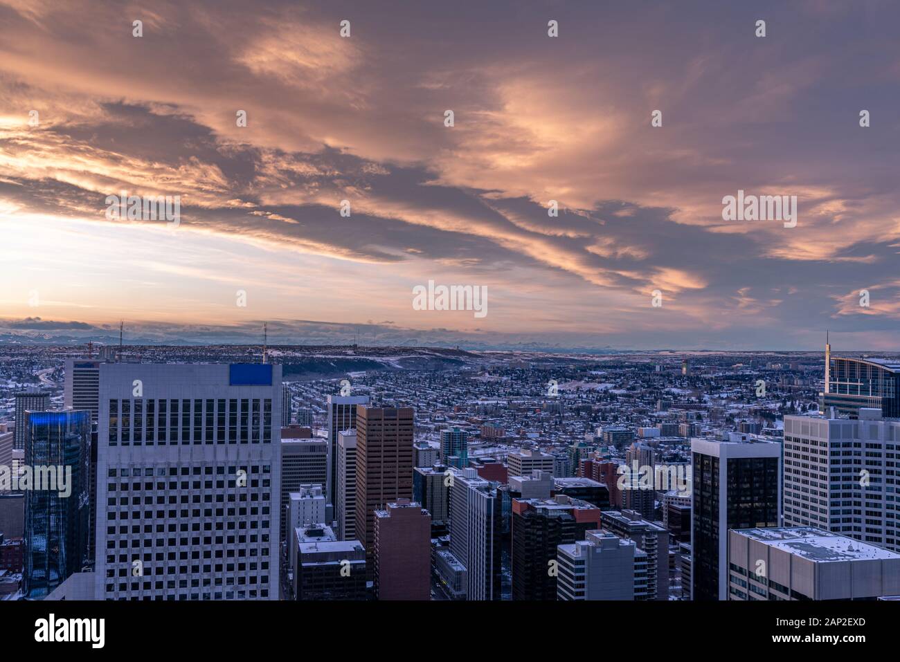Chinook clouds over Calgary's skyline on a cold winter day in January ...