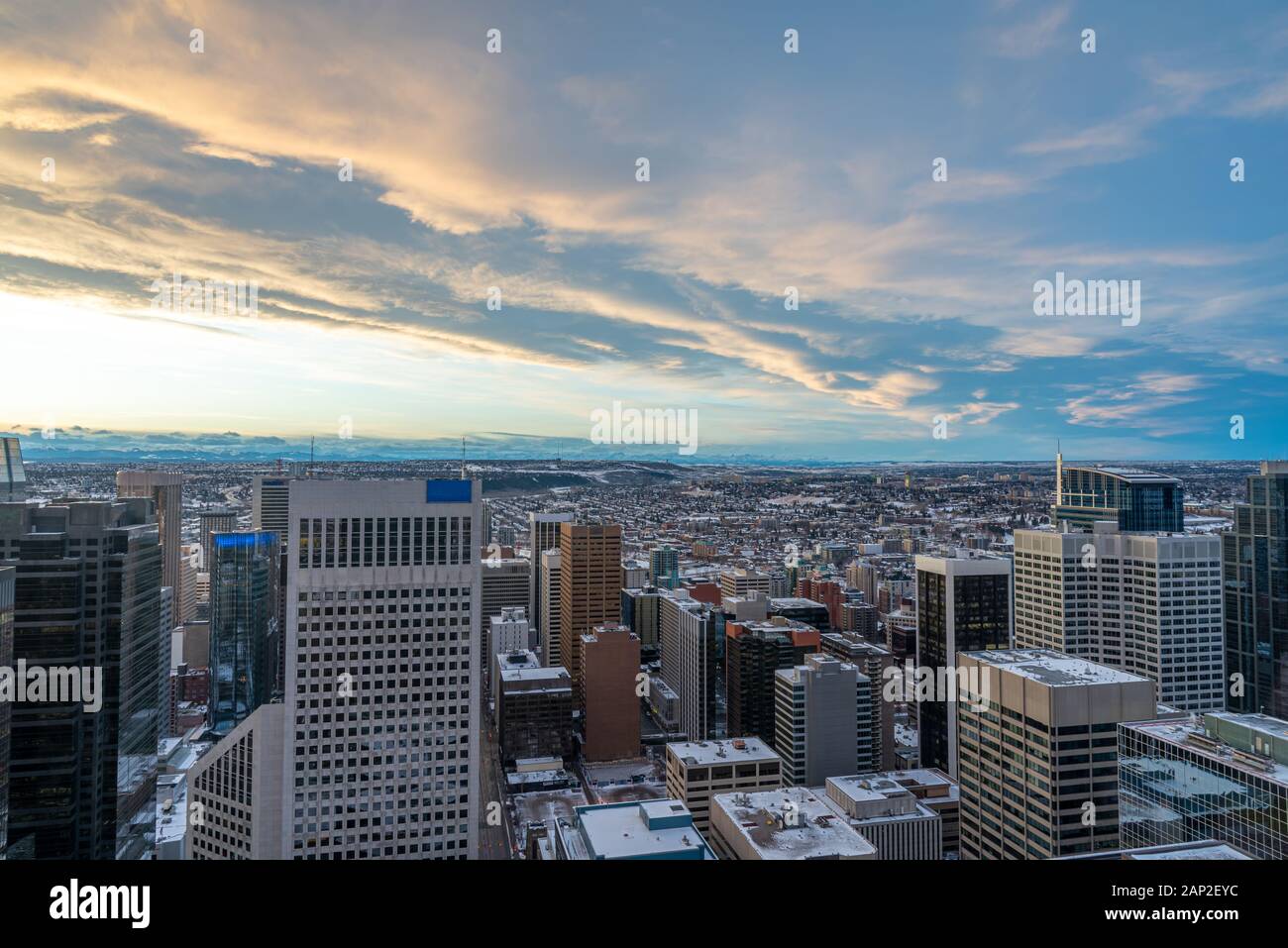 Chinook clouds over Calgary's skyline on a cold winter day in January ...