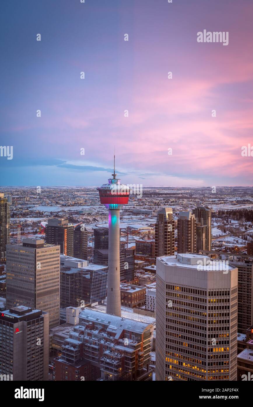 View of Calgary's iconic Calgary Tower at dusk Stock Photo - Alamy