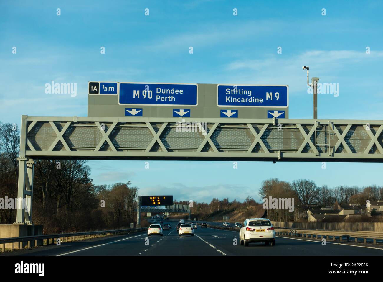 Motorway traffic heading towards, Dundee, Perth, M90 Scotland, United ...