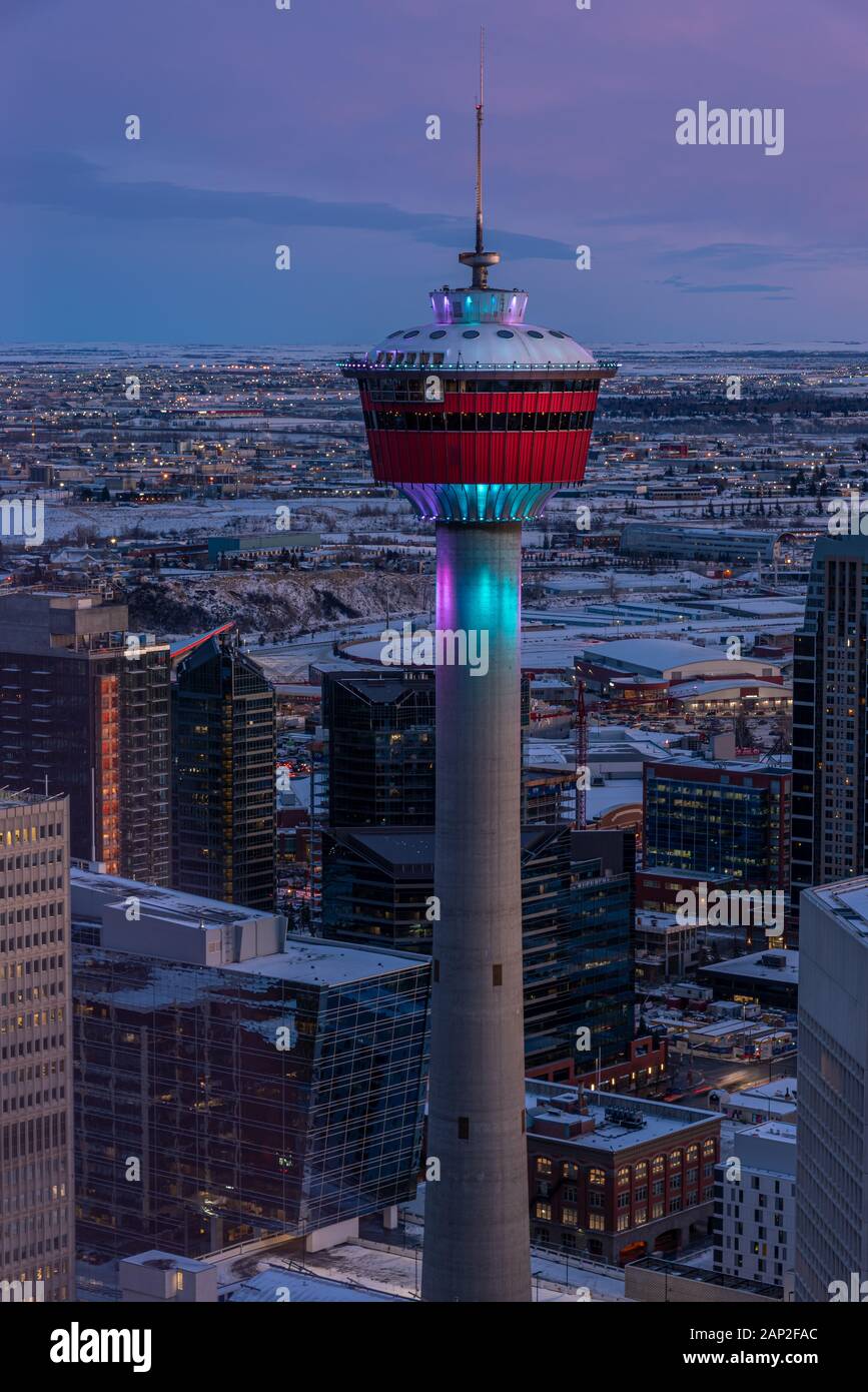View of Calgary's iconic Calgary Tower at dusk Stock Photo - Alamy