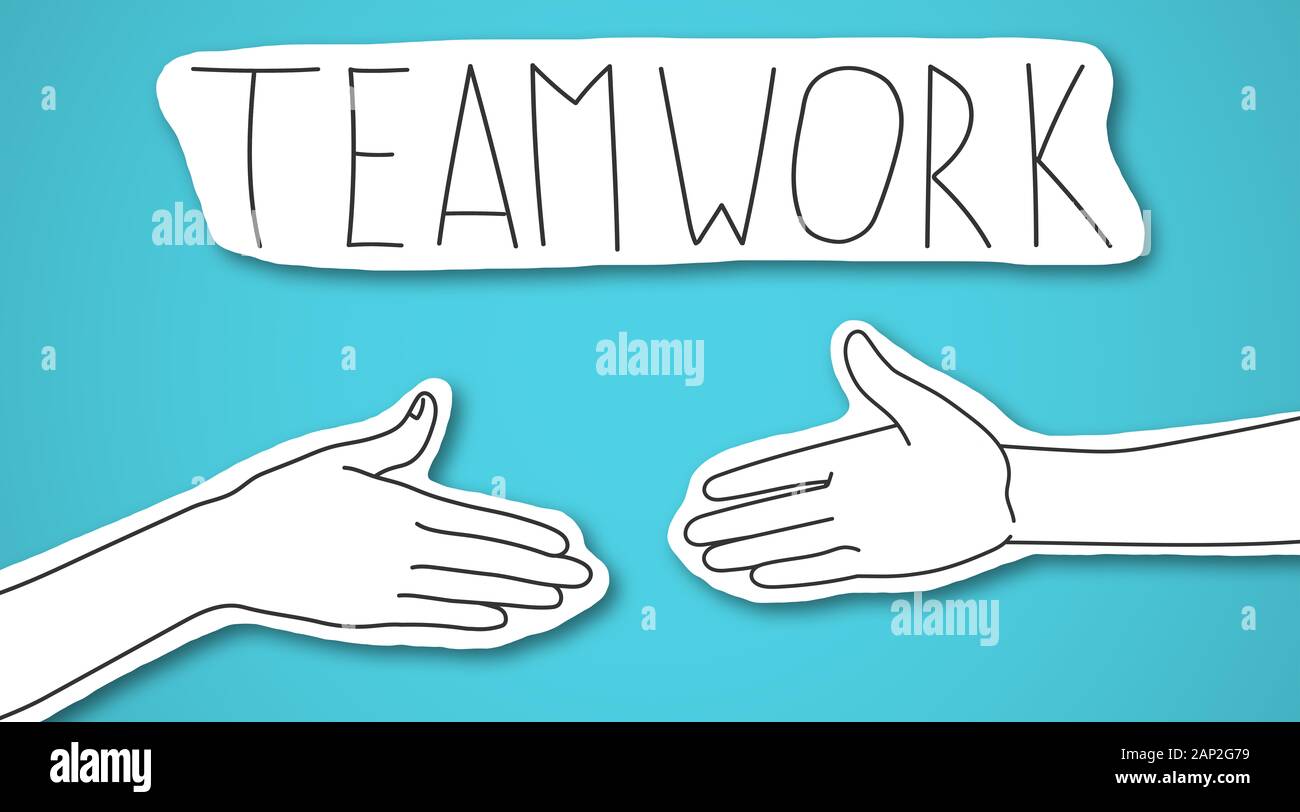 Two arms stretching towards each other under Teamwork text Stock Photo ...