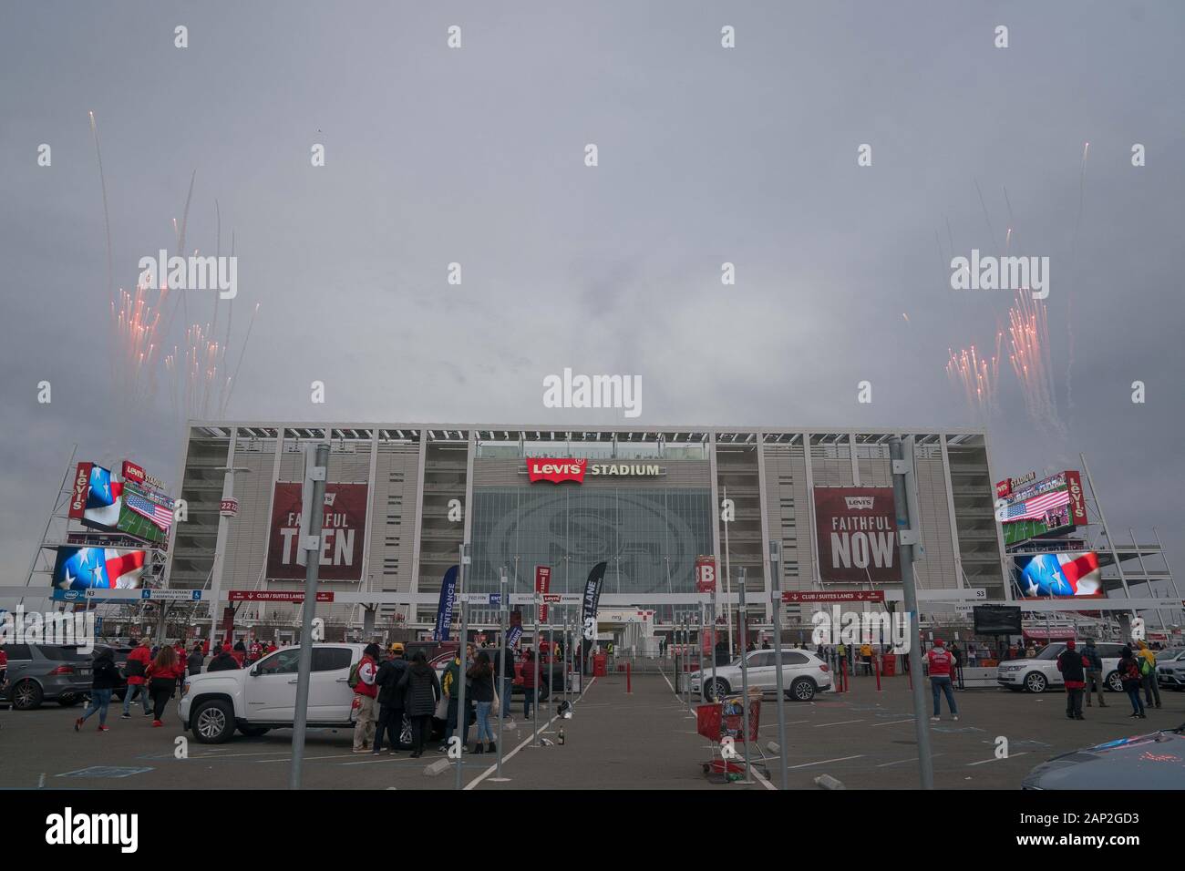 General overall of fireworks before the NFC Championship game between ...