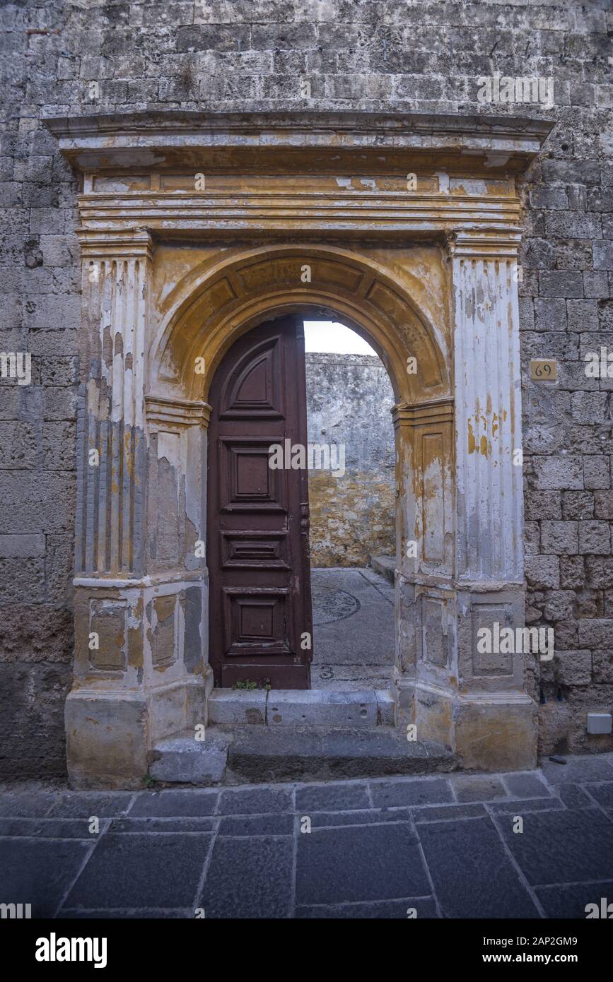 Door to the old temple in the medieval city inside of Fortifications of ...