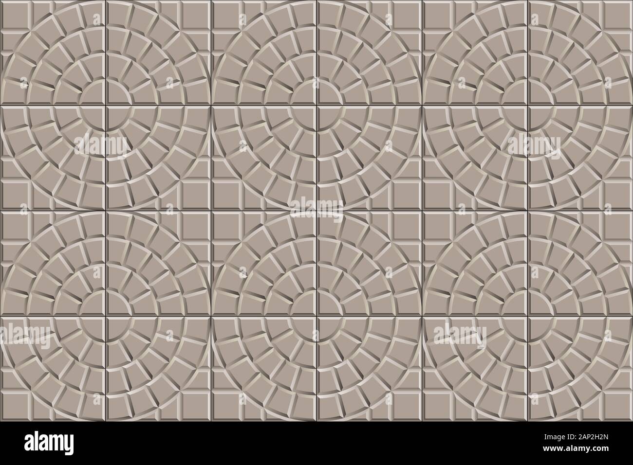 3D seamless texture of circle squared floor tiles. Repeating beige ...