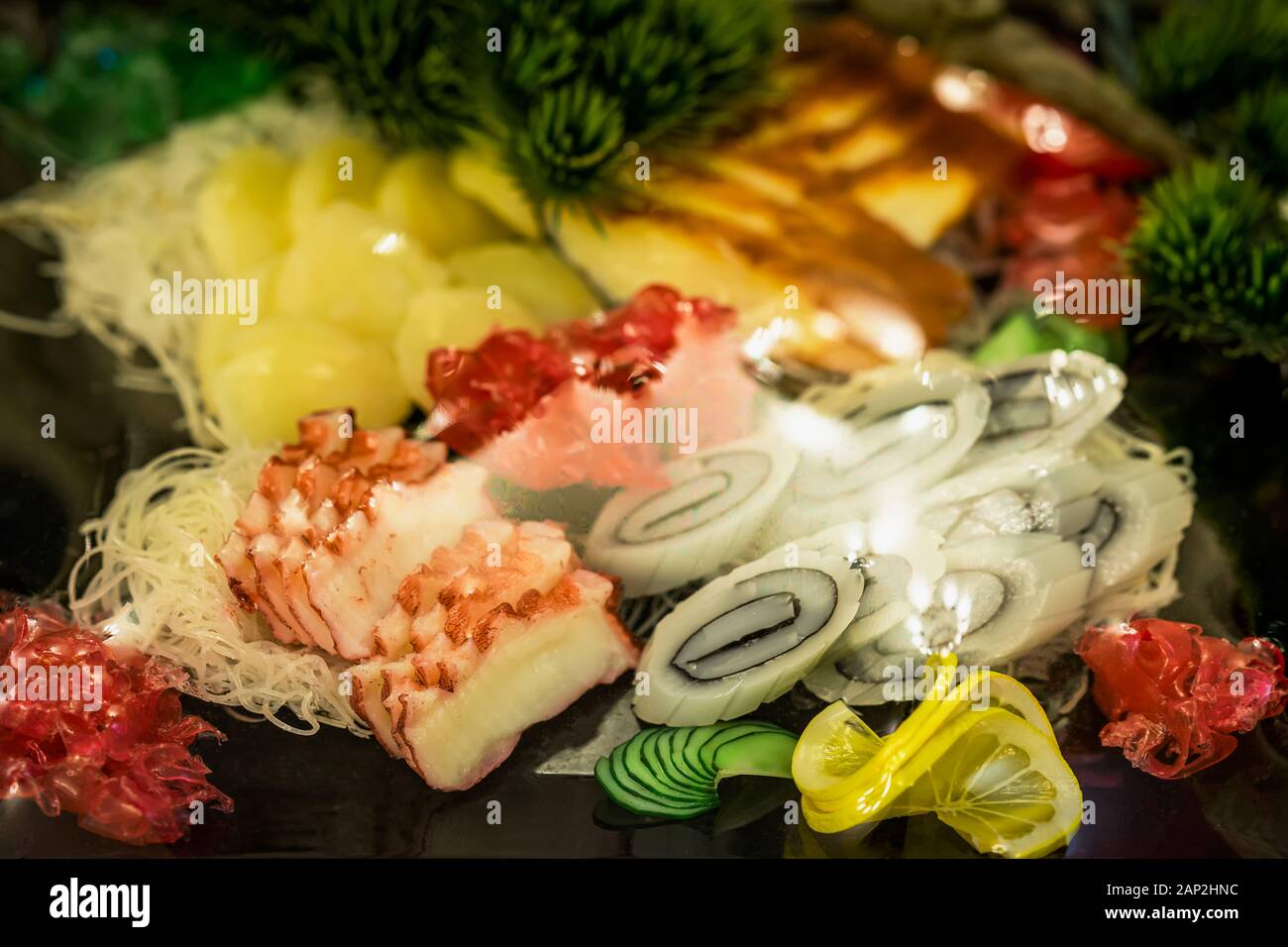 Colorful delicious set of japanese colorful sashimi from octopus, squid ...