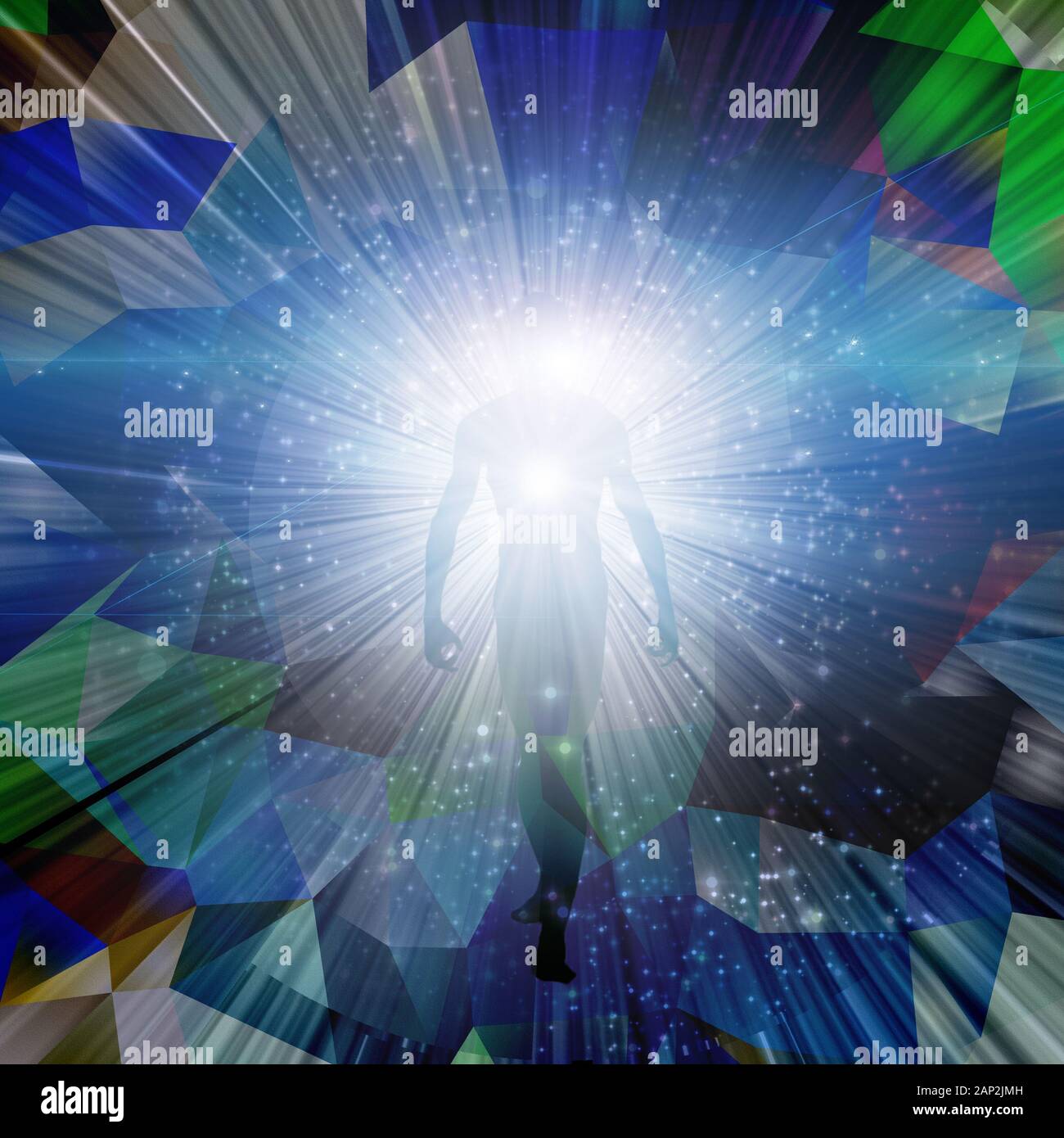 Human silhouette with bright light. Soul or spirit. Colorful ...