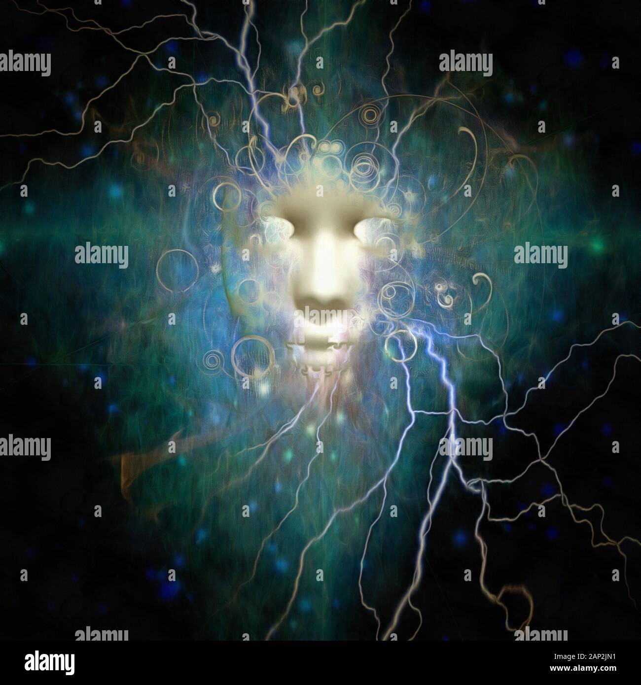 Dark Face with Electric Radiating. 3D rendering Stock Photo - Alamy
