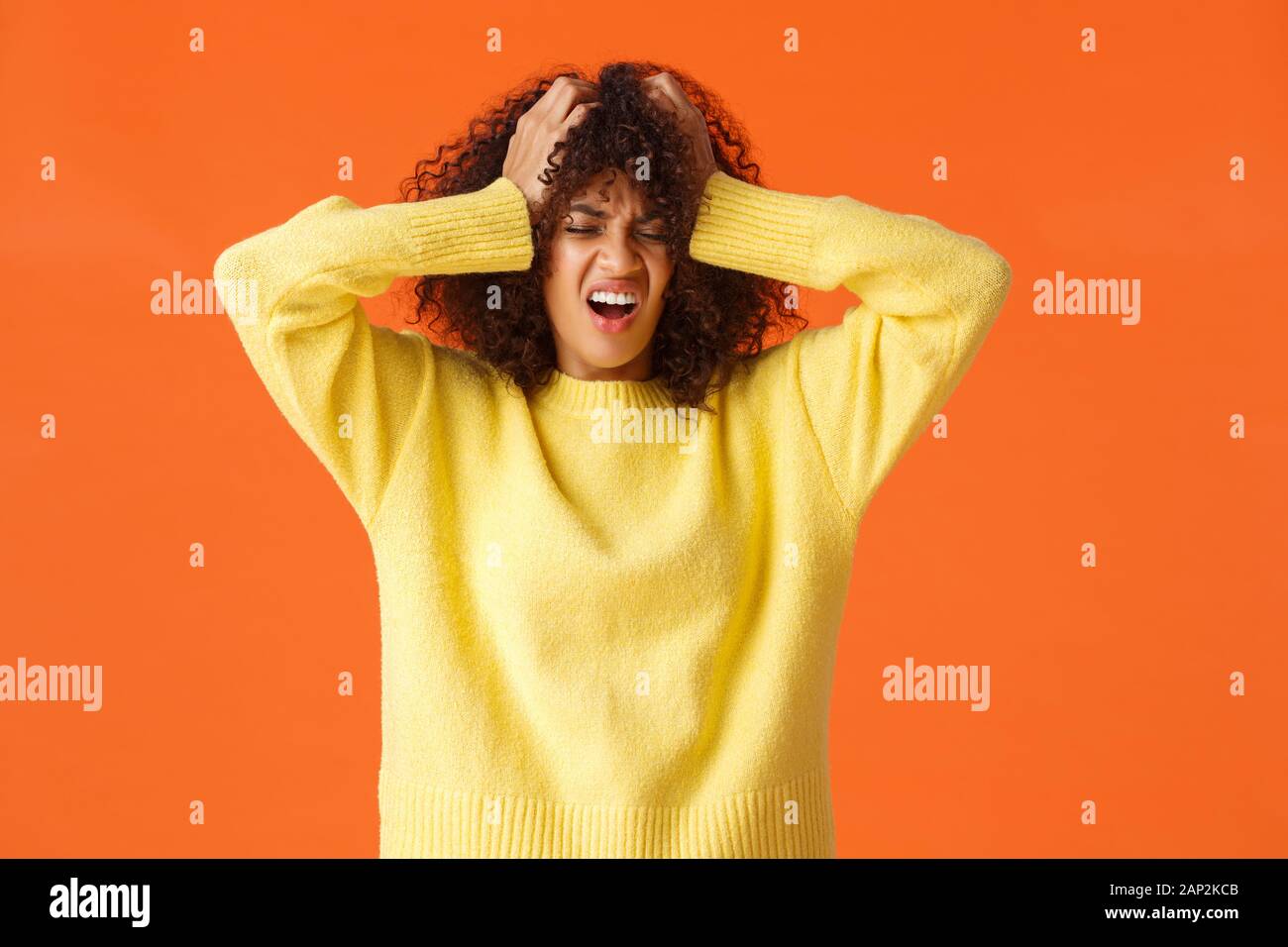 Distressed and concerned young woman having breakdown, life falling ...