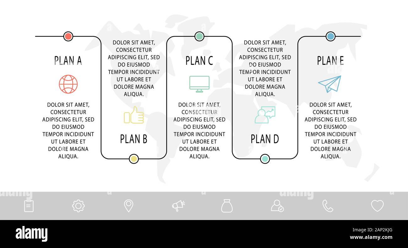 Modern infographic with 5 dots. Line step by step. Used for five ...