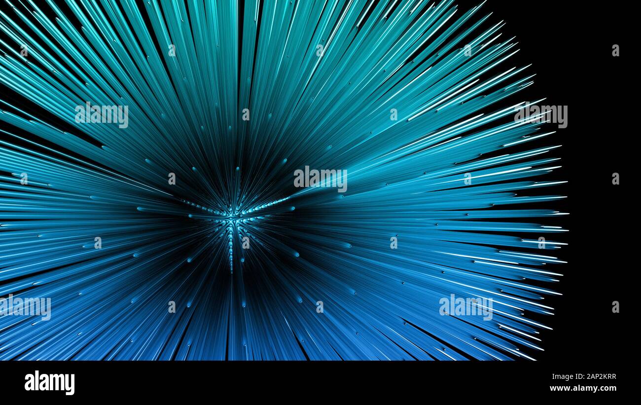 closeup abstract 3d illustration of explosion sphere object with blue ...