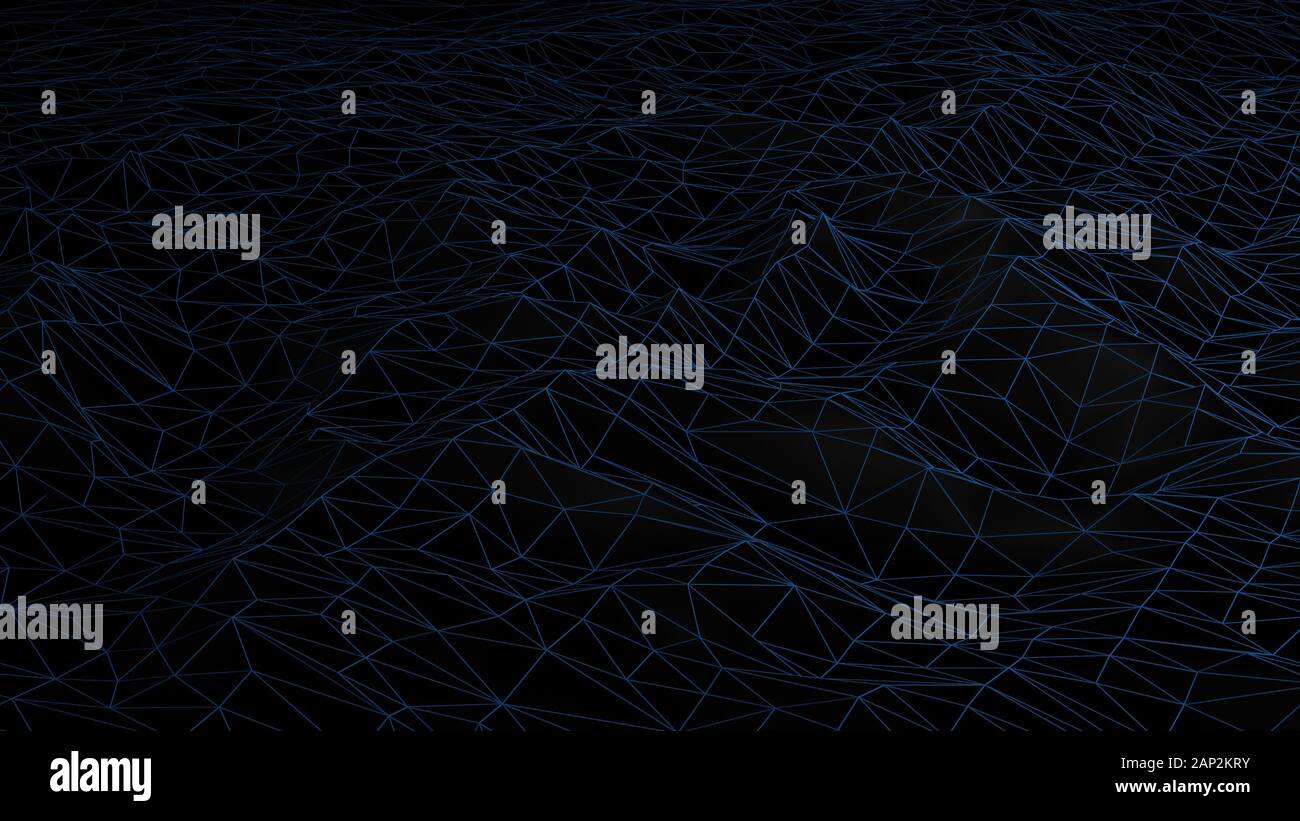 3d illustration of abstract blue landscape background with mesh ...