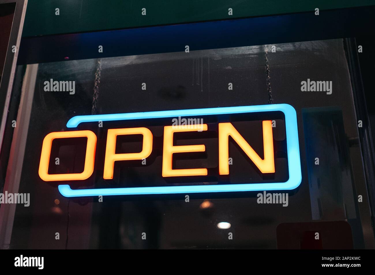 Open neon sign hi-res stock photography and images - Alamy