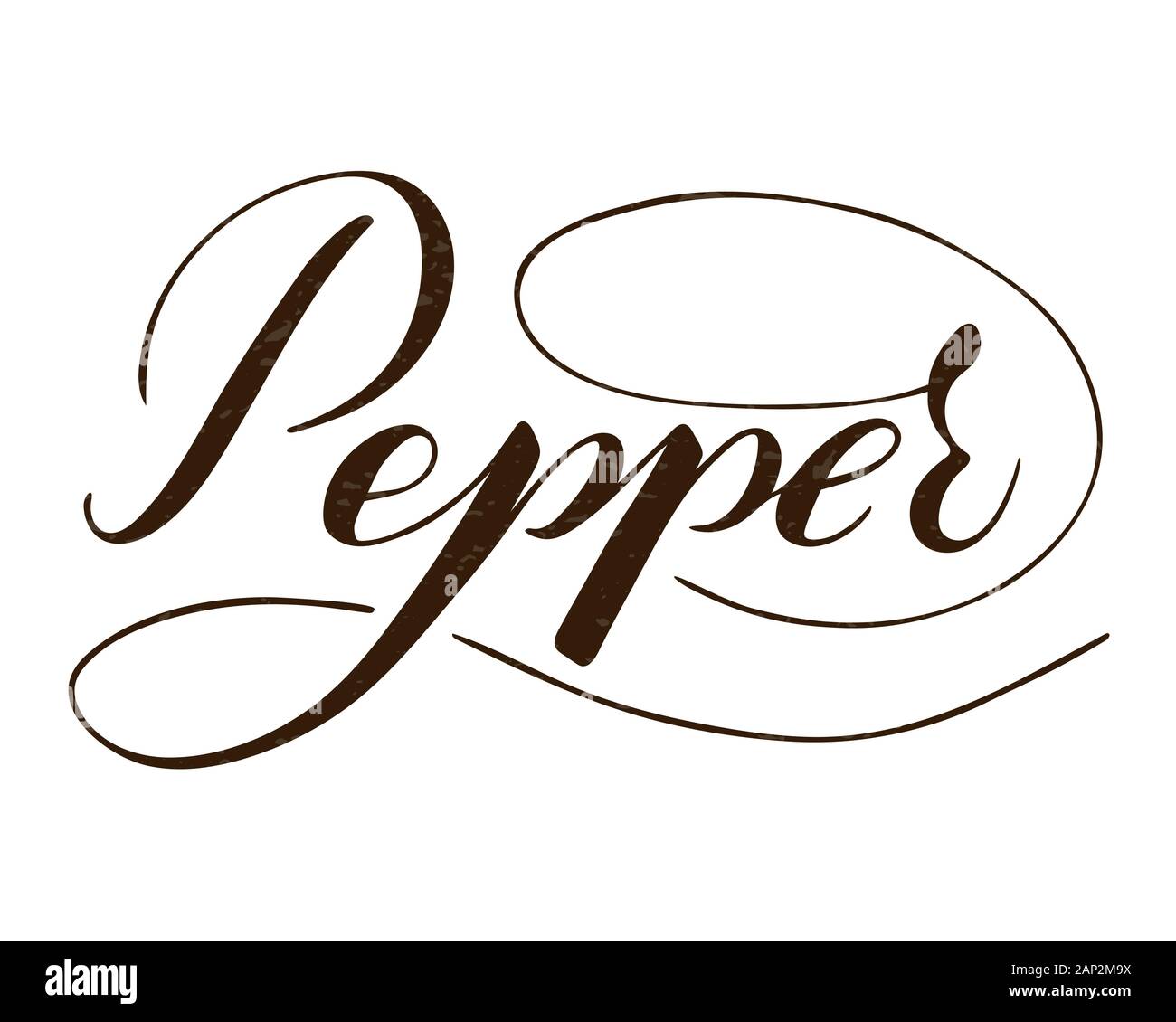 Vector hand written pepper text isolated on white background. Kitchen ...