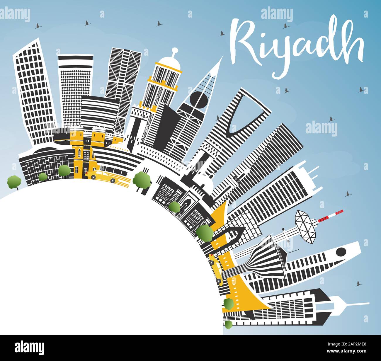 Riyadh Saudi Arabia City Skyline with Color Buildings, Blue Sky and ...