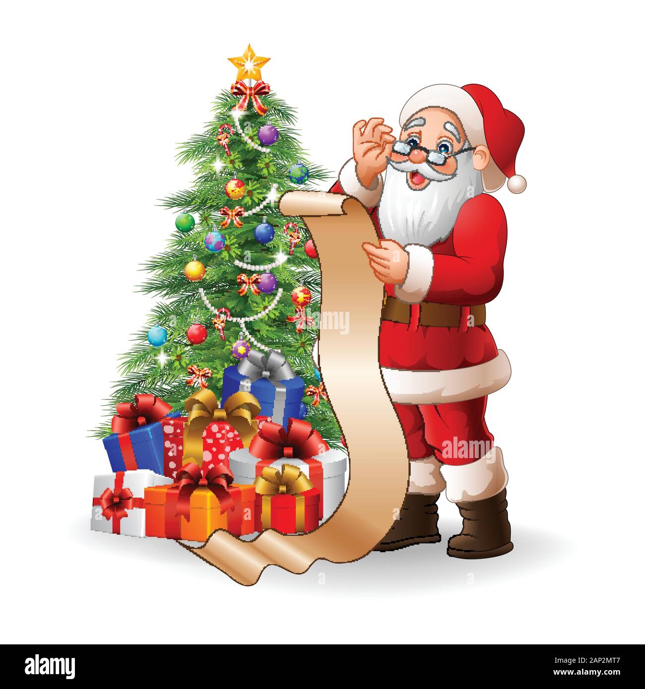 Santa Claus reading a long list of gifts Stock Vector Image & Art - Alamy