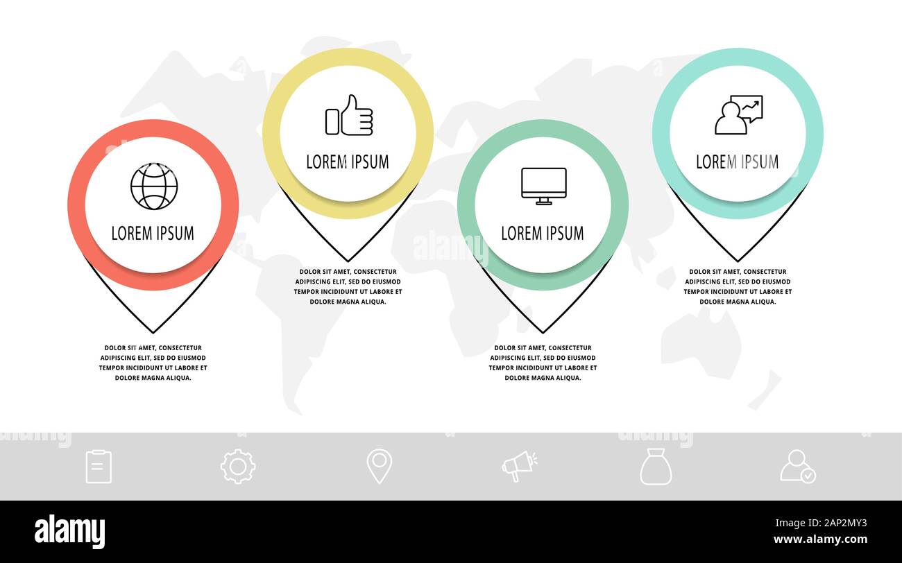 Vector infographic with 4 pins and circles. Used for four diagrams ...