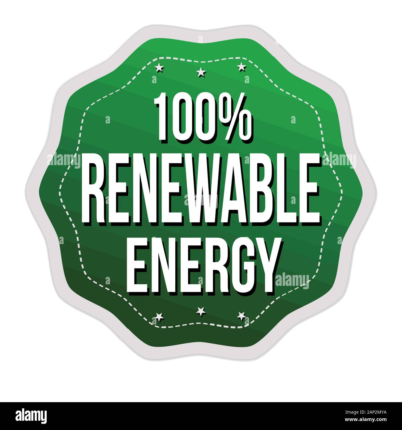 100% renewable energy label or sticker on white background, vector ...