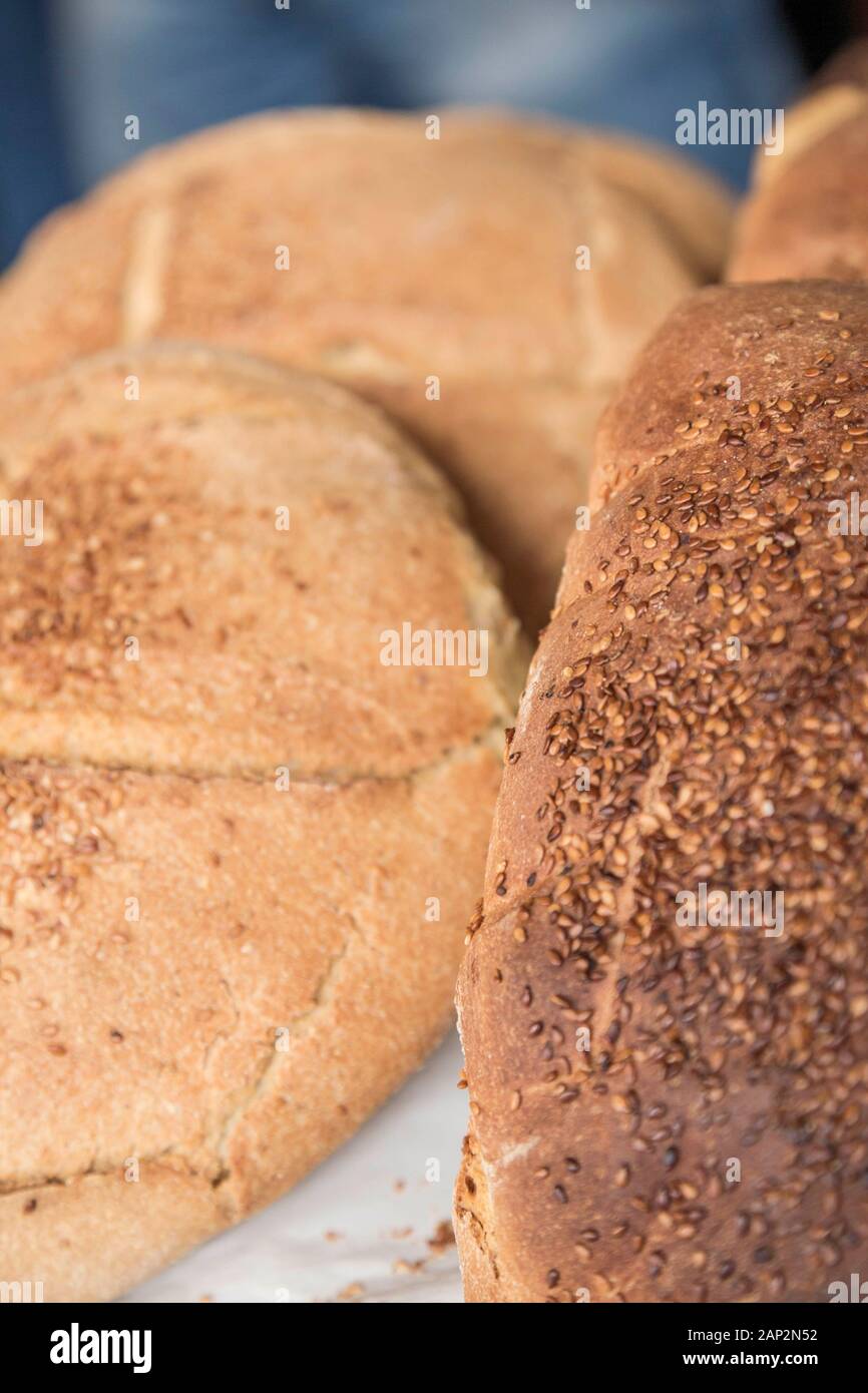 closeup of artisan whole grain bread in a bakery Stock Photo - Alamy