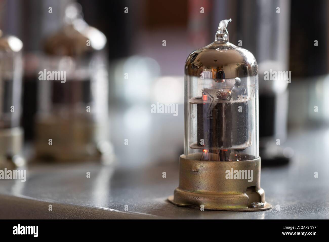 Audio tubes on a hand made guitar AMP Stock Photo - Alamy