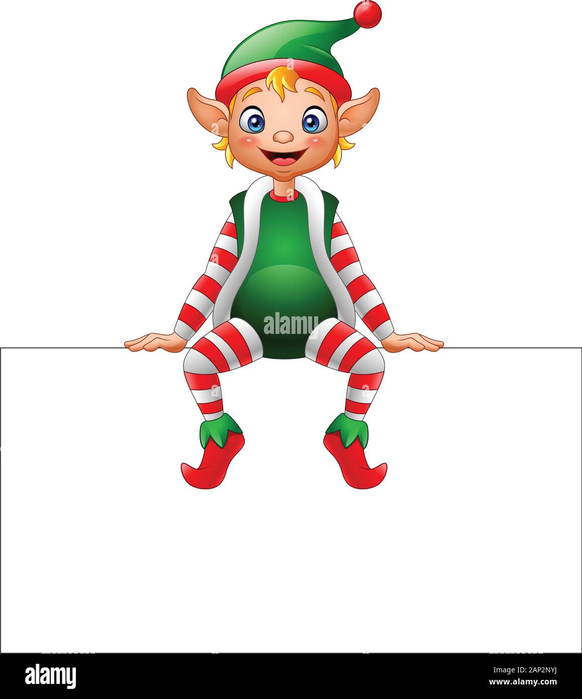 Cartoon Christmas elf sitting on blank sign Stock Vector Image & Art ...
