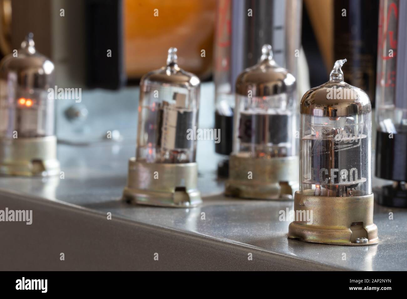 Audio tubes on a hand made guitar AMP Stock Photo - Alamy