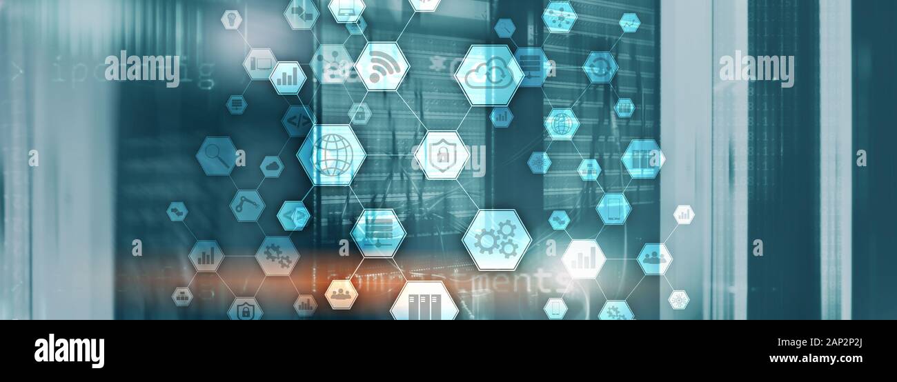 Information communication technology concept.Honeycomb panorama ...