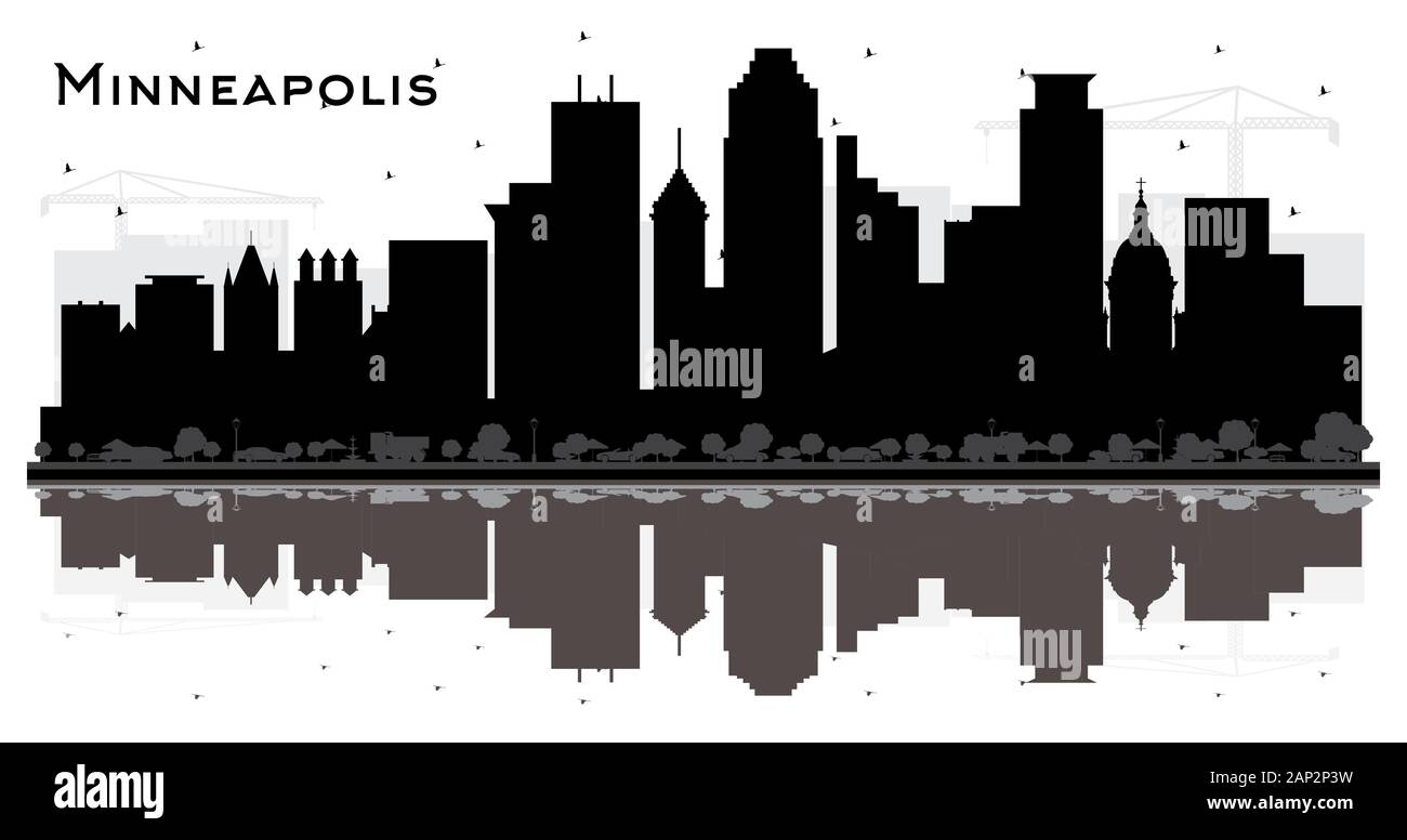 Minneapolis Minnesota USA City Skyline Silhouette with Black Buildings ...
