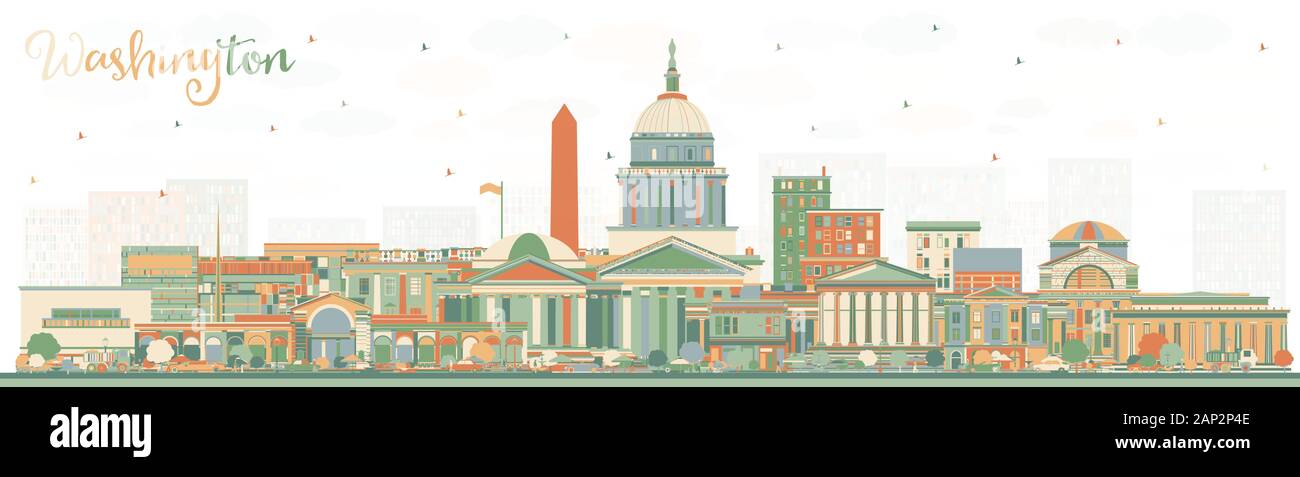 Washington DC USA City Skyline with Color Buildings. Vector ...