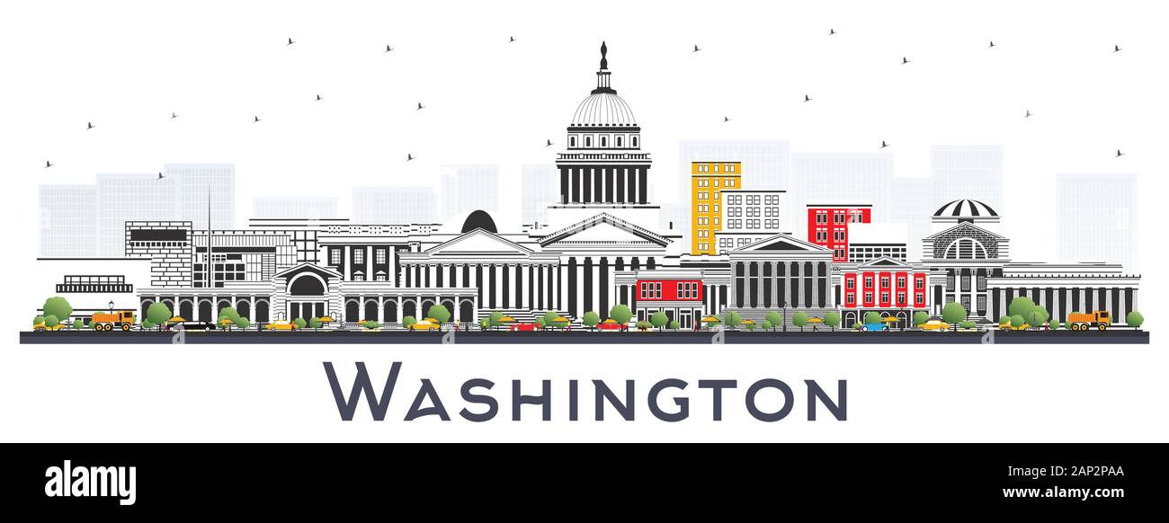 Washington DC USA City Skyline with Gray Buildings Isolated on White ...