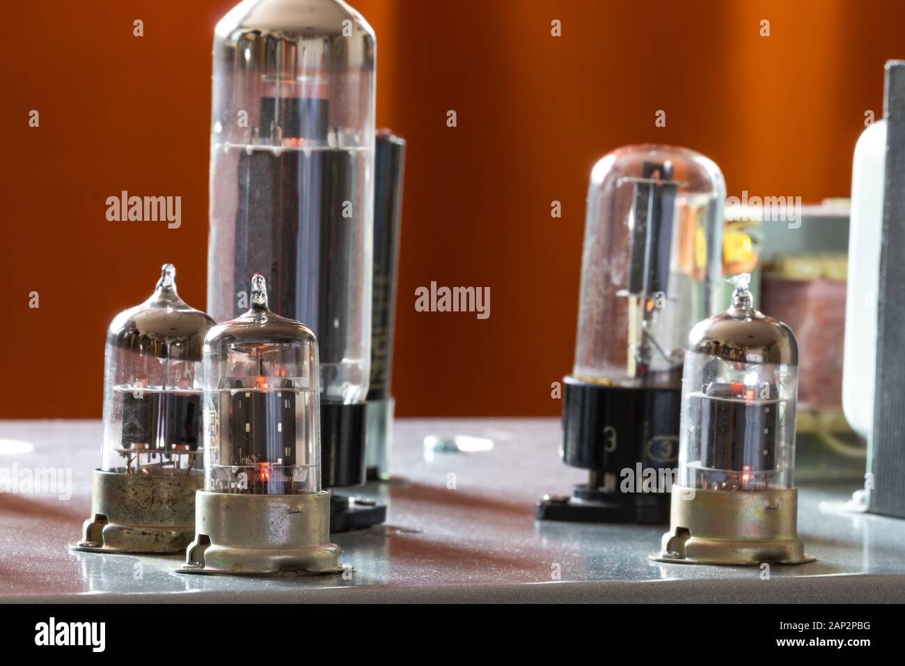 Audio tubes on a hand made guitar AMP Stock Photo - Alamy